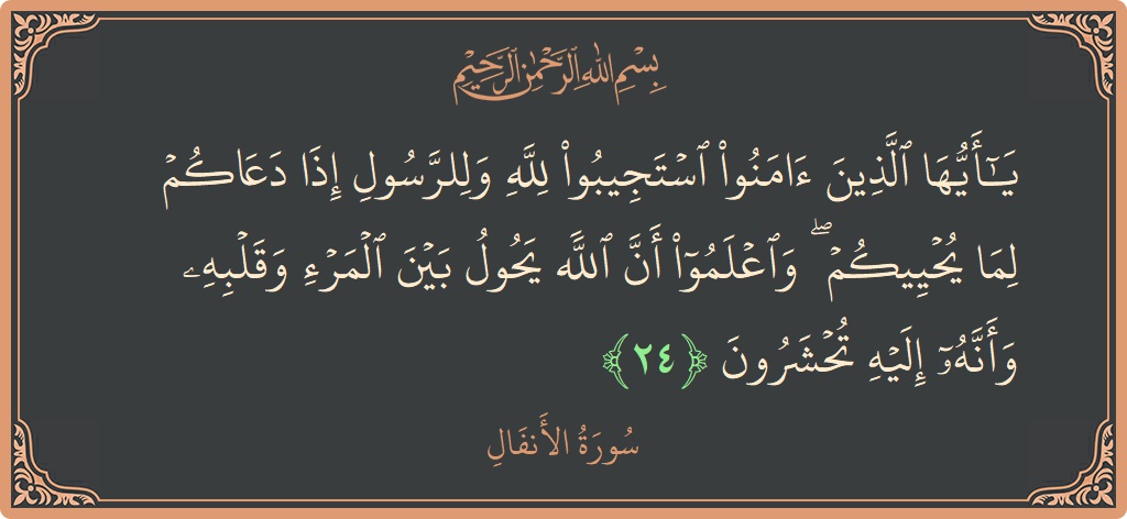 Verse 24 Surah Al Anfaal يا أيها الذين آمنوا استجيبوا لله وللرسول