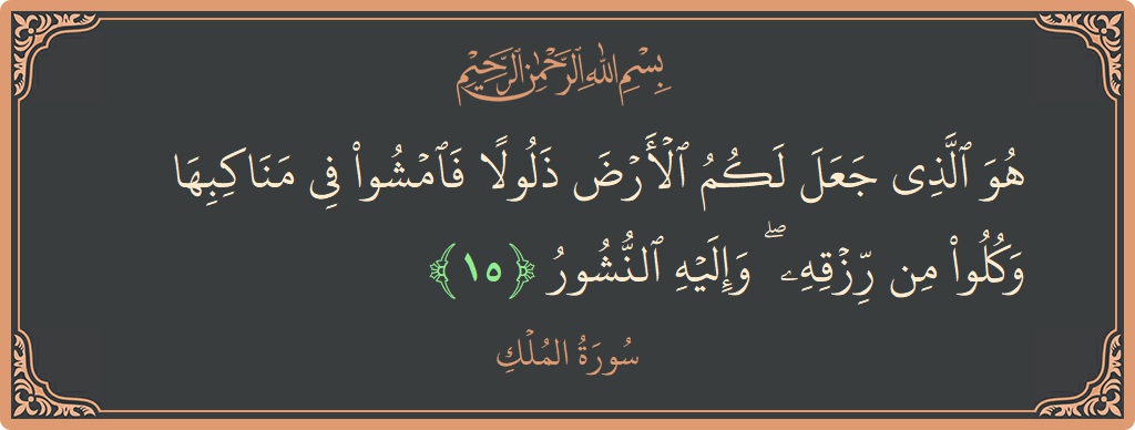Verse 15 Surah Al Mulk هو الذي جعل لكم الأرض ذلولا فامشوا في