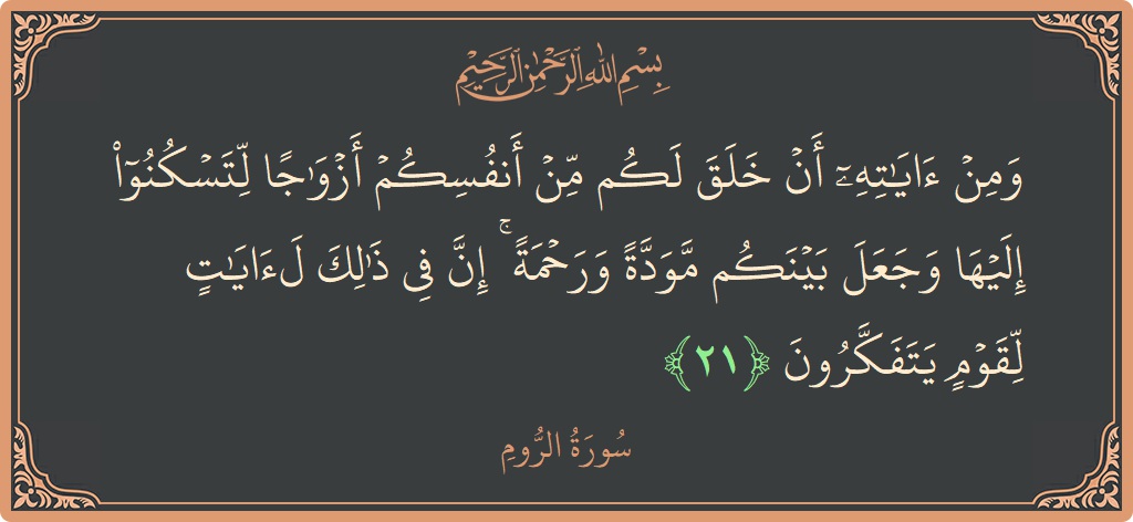 Verse 21 Surah Ar Room ومن آياته أن خلق لكم من أنفسكم أزواجا