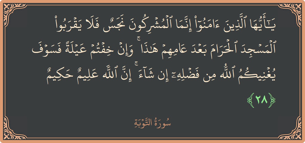 Verse 28 Surah At Tawba يا أيها الذين آمنوا إنما المشركون نجس فلا
